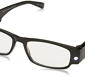 Foster Grant Men's Lloyd Lightspecs Lighted Reading Glasses Rectangular Reading Glasses, Black/Transparent, 59 mm, +1.50