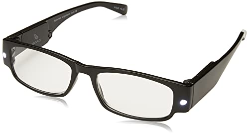 Foster Grant Men's Lloyd Lightspecs Lighted Reading Glasses Rectangular Reading Glasses, Black/Transparent, 59 mm, +1.50