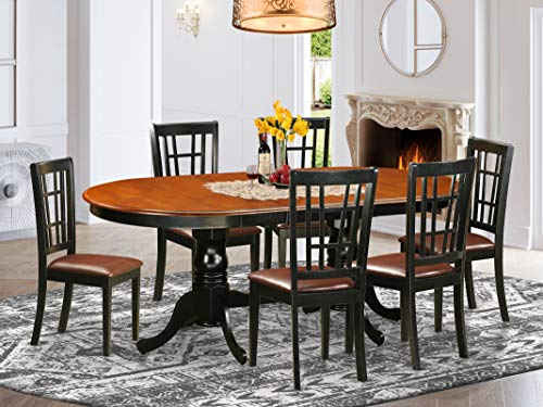 East West Furniture PLNI7-BCH-LC Plainville 7 Piece Modern Set Consist of an Oval Wooden Table with Butterfly Leaf and 6 Faux Leather Dining Room Chairs, 42x78 Inch, Black & Cherry