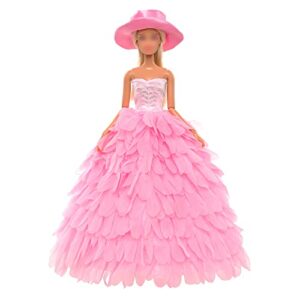 BARWA White Wedding Dress with Veil and Pink Princess Evening Party Clothes Wears Gown Dress Outfit with Hat for 11.5 Inch Girl Doll