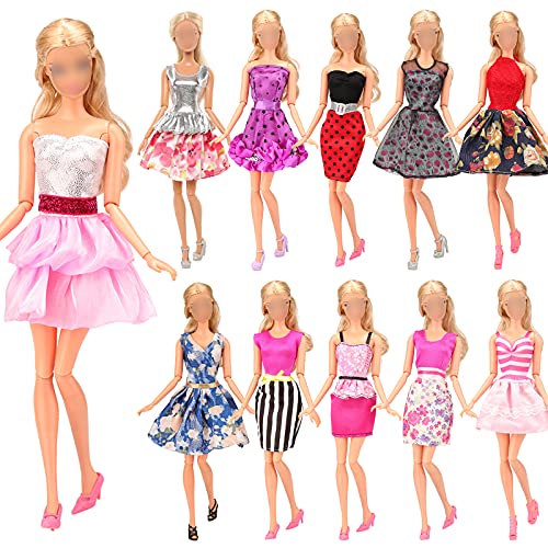 Barwa Lot 36 Items 3 Sets Fashion Dresses 3 Set Casual Tops and Pants 6 Pcs Mini Dresses with 1 Bags 10 Shoes, 13 Accessories for 11.5 Inch Girl Doll Birthday Xmas