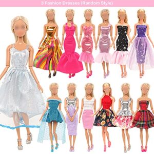 Barwa Lot 36 Items 3 Sets Fashion Dresses 3 Set Casual Tops and Pants 6 Pcs Mini Dresses with 1 Bags 10 Shoes, 13 Accessories for 11.5 Inch Girl Doll Birthday Xmas