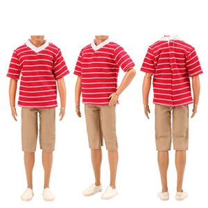 BARWA Lot 3 Sets Fashion Outfit Clothes 3 Tops with 3 Trousers for 12 inch Boy Friend Doll