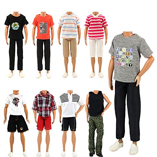 BARWA Lot 3 Sets Fashion Outfit Clothes 3 Tops with 3 Trousers for 12 inch Boy Friend Doll