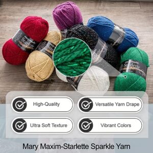 Mary Maxim Starlette Sparkle Yarn - 4 Medium Worsted Weight Yarn, 98% Acrylic, 2% Polyester Yarn for Knitting and Crocheting - 4 Ply Soft Yarn for Blankets, Clothing, Decor - 196 Yards - Emerald