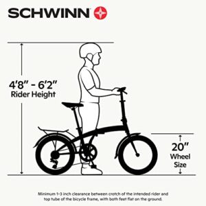 Schwinn Loop Adult Folding Bike for Men and Women, 20-inch Wheels, 7-Speed Drivetrain, Rear Cargo Rack, Carrying Bag, Silver