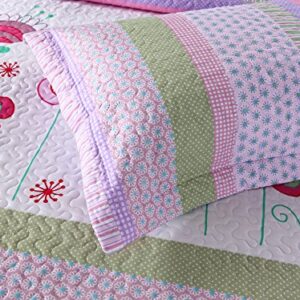 MarCielo 2 Piece Kids Bedspread Quilts Set Throw Blanket for Teens Girls Bed Printed Bedding Coverlet, Twin Size, Purple Floral Striped (Twin)