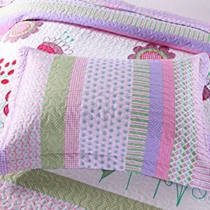 MarCielo 2 Piece Kids Bedspread Quilts Set Throw Blanket for Teens Girls Bed Printed Bedding Coverlet, Twin Size, Purple Floral Striped (Twin)