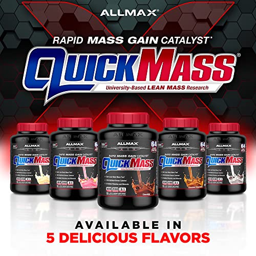 ALLMAX QUICKMASS, Strawberry Banana - 6 lb - Rapid Mass Gain Catalyst - Up to 64 Grams of Protein Per Serving - 3:1 Carb to Protein Ratio - Zero Trans Fat - Up to 42 Servings