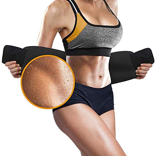 Perfotek Waist Trimmer Belt for Women Waist Trainer Sauna Belt Tummy Toner Low Back and Lumbar Support with Sauna Suit Effect (Large Black)