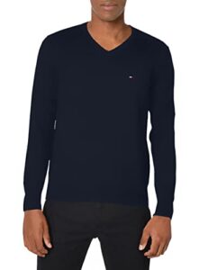 tommy hilfiger men's cotton v neck sweater, masters navy, large