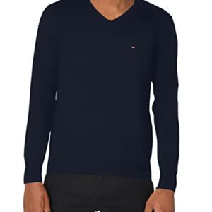 Tommy Hilfiger Men's Cotton V Neck Sweater, Masters Navy, Large