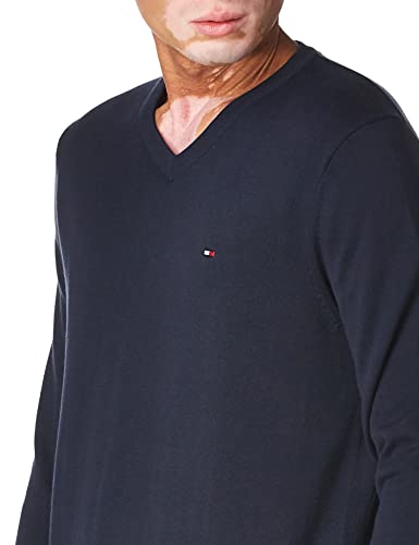 Tommy Hilfiger Men's Cotton V Neck Sweater, Masters Navy, Large