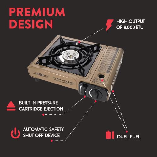 Gas One GS-3400P Propane or Butane Stove Dual Fuel Stove Portable Camping Stove - Patent Pending - with Carrying Case Great for Emergency Preparedness Kit