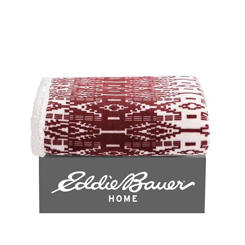 Eddie Bauer Ultra-Plush Collection Throw Blanket-Reversible Sherpa Fleece Cover, Soft & Cozy, Perfect for Bed or Couch, San Juan Red Clay