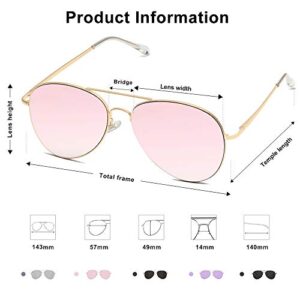 SOJOS Classic Aviator Sunglasses for Women Men Metal Frame Spring Hinges SJ1030, Gold/Pink