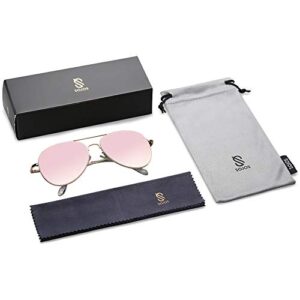 SOJOS Classic Aviator Sunglasses for Women Men Metal Frame Spring Hinges SJ1030, Gold/Pink