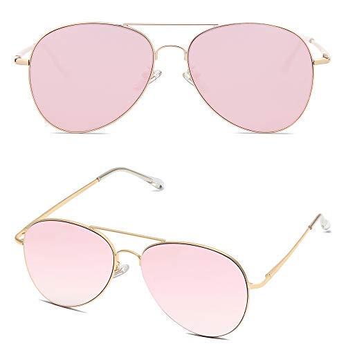 SOJOS Classic Aviator Sunglasses for Women Men Metal Frame Spring Hinges SJ1030, Gold/Pink