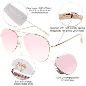 SOJOS Classic Aviator Sunglasses for Women Men Metal Frame Spring Hinges SJ1030, Gold/Pink