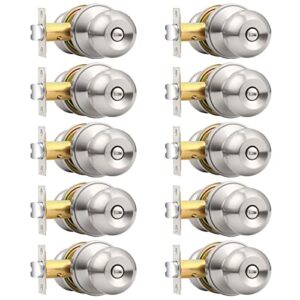 probrico bedroom bathroom door knobs brushed nickel door handles, interior door knobs locks privacy door knobs stainless steel, 10 pack