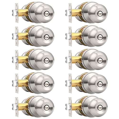 Probrico Bedroom Bathroom Door Knobs Brushed Nickel Door Handles, Interior Door Knobs Locks Privacy Door Knobs Stainless Steel, 10 Pack