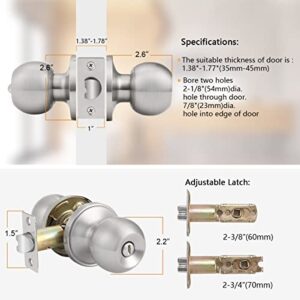 Probrico Bedroom Bathroom Door Knobs Brushed Nickel Door Handles, Interior Door Knobs Locks Privacy Door Knobs Stainless Steel, 10 Pack