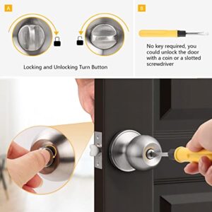 Probrico Bedroom Bathroom Door Knobs Brushed Nickel Door Handles, Interior Door Knobs Locks Privacy Door Knobs Stainless Steel, 10 Pack