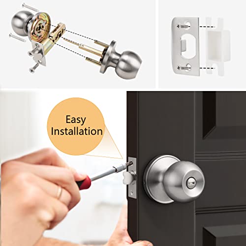 Probrico Bedroom Bathroom Door Knobs Brushed Nickel Door Handles, Interior Door Knobs Locks Privacy Door Knobs Stainless Steel, 10 Pack