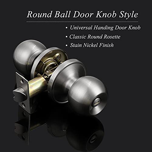 Probrico Bedroom Bathroom Door Knobs Brushed Nickel Door Handles, Interior Door Knobs Locks Privacy Door Knobs Stainless Steel, 10 Pack