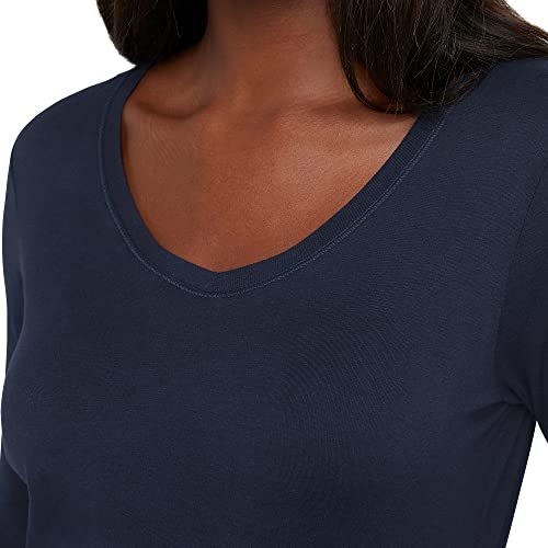 Hanes Women's Originals Long Sleeve Cotton T-Shirt, Lightweight V-Neck Tee, Modern Fit, Navy, XX-Large