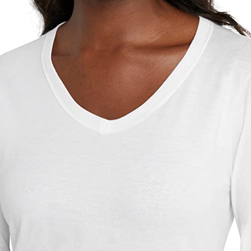 Hanes Women's Originals Long Sleeve Cotton T-Shirt, Lightweight V-Neck Tee, Modern Fit, White, X-Large