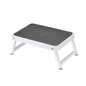 hailo onestep | steel step | one large step with non-skid mat | folding safety mechanism with unlocking button | easy storage | lightweight | white