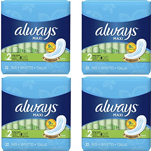 Always Maxi Pads Long Super without Wings 22 ea (Pack of 4)