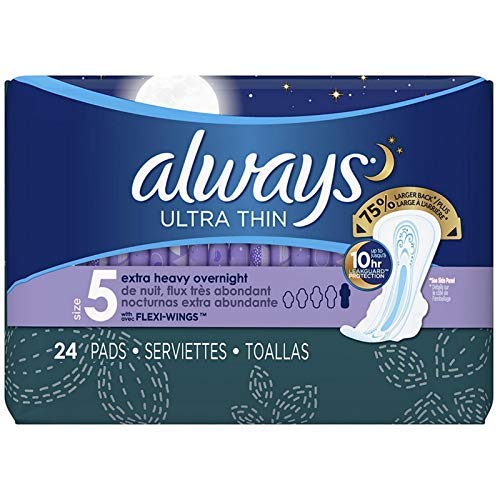 Always Ultra Thin Extra Heavy Overnight Pads with Flexi-Wings 24 ea (Pack of 12)