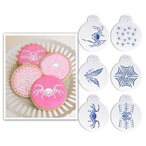 art kitchenware 6pcs halloween spiders bats cookie stencil set cake stenciling fondant cake decorating supplies cookie cake decoration mold beige/semi-transparent st-917s