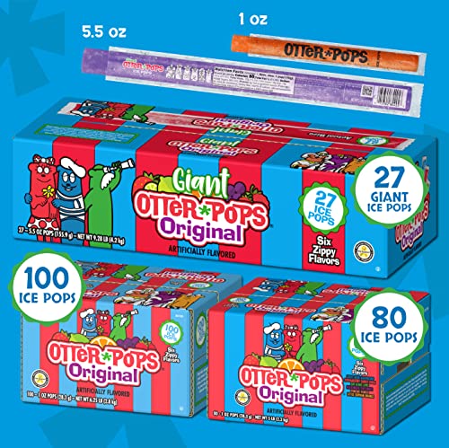 Otter Pops Freezer Ice Bars, Fat Free Ice Pops, Original Flavors (80-1 oz pops)