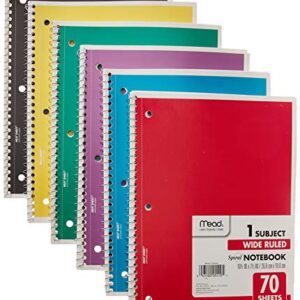 Mead Spiral Notebook, Wide Ruled, 1 Subject, 70 Sheets, 24 PACK