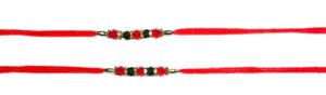 indiabigshop rakhi for bhaiya, 2 ring stone brother rakhee, rakhi, red-green crystal with stone rings rakhi thread- set of 2