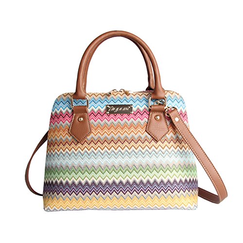 Signare Tapestry Hand & Shoulder Bag for Women |Fashionable Cross Body bag Purses for Woman |Satchel Bag for Women Girls Teen with Rainbow Zig-Zag Aztec Design | CONV-AZT