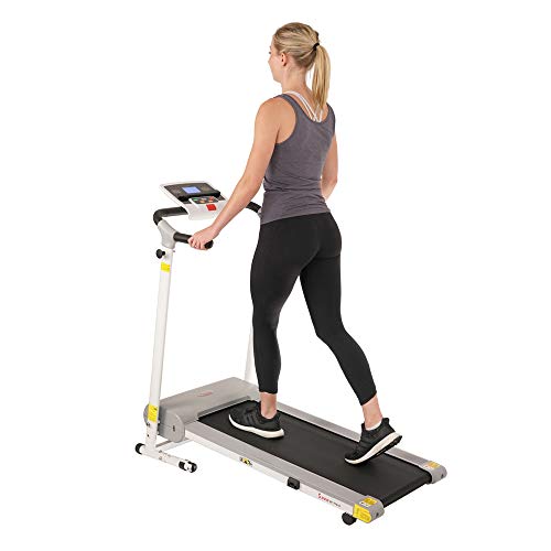 Sunny Health & Fitness SF-T7610 Electric Walking Folding Treadmill with LCD Display and Device Holder, 220 LB Max Weight, White