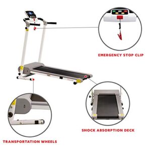 Sunny Health & Fitness SF-T7610 Electric Walking Folding Treadmill with LCD Display and Device Holder, 220 LB Max Weight, White