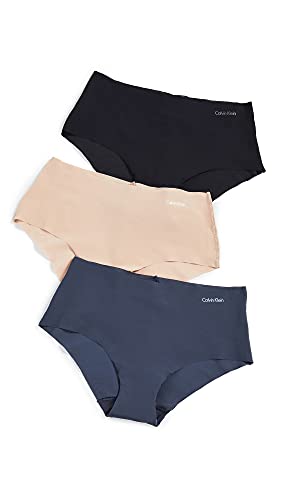 Calvin Klein Underwear Women's Invisibles Hipster 3 Pack, Black/Light Caramel/Speakeasy, XS