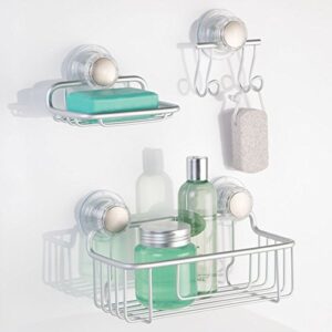 InterDesign Metro Rustproof Aluminum Turn-N-Lock Suction, Bathroom Shower Caddy Basket for Shampoo, Conditioner, Soap - Silver