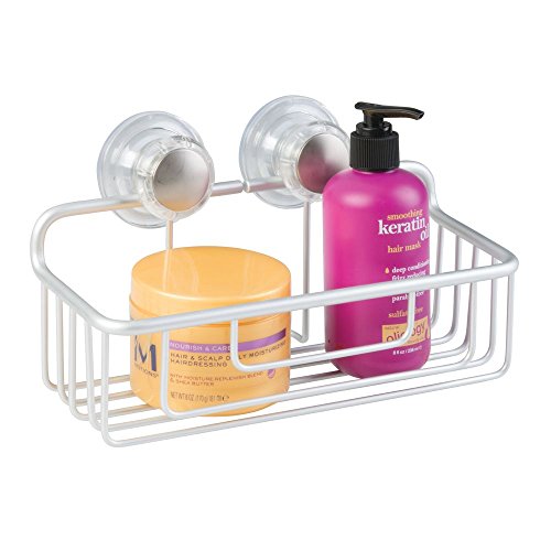 InterDesign Metro Rustproof Aluminum Turn-N-Lock Suction, Bathroom Shower Caddy Basket for Shampoo, Conditioner, Soap - Silver