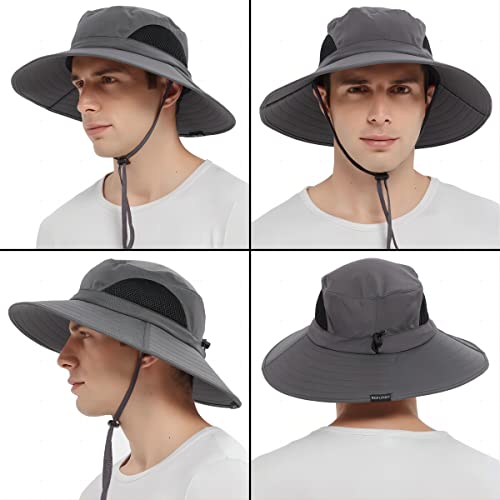 EINSKEY Men's Waterproof Sun Hat, Outdoor Sun Protection Bucket Safari Cap For Safari Fishing Hunting Dark Gray One Size