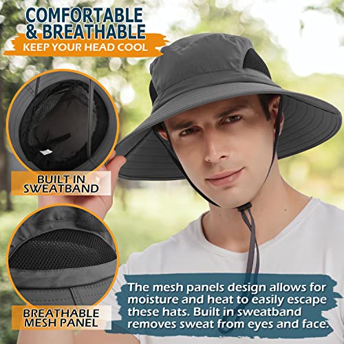 EINSKEY Men's Waterproof Sun Hat, Outdoor Sun Protection Bucket Safari Cap For Safari Fishing Hunting Dark Gray One Size