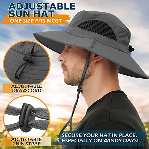 EINSKEY Men's Waterproof Sun Hat, Outdoor Sun Protection Bucket Safari Cap For Safari Fishing Hunting Dark Gray One Size