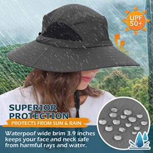 EINSKEY Men's Waterproof Sun Hat, Outdoor Sun Protection Bucket Safari Cap For Safari Fishing Hunting Dark Gray One Size