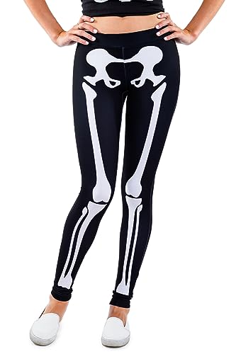 Tipsy Elves Black Skeleton Bones Mid Waisted Halloween Leggings Size Small