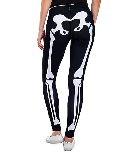 Tipsy Elves Black Skeleton Bones Mid Waisted Halloween Leggings Size Small